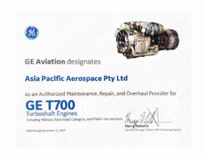 GE T700 MRO Certificate - Asia Pacific Aerospace
